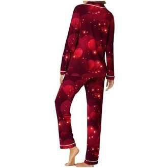 Generic 2026 Ensemble de pyjama pour femme pour la Saint-Valentin 2026 avec boutons &agrave; manches longues pour la Saint-Valentin, Rouge, XL