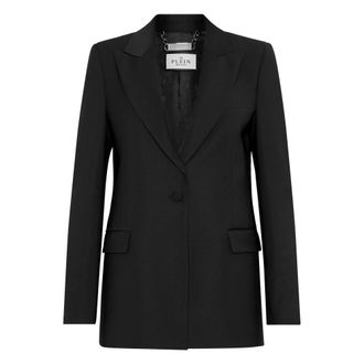 Philipp Plein Femme, Vestes, Noir, Taille: 40 FR Wool Boxy Blazer Crystal Skull