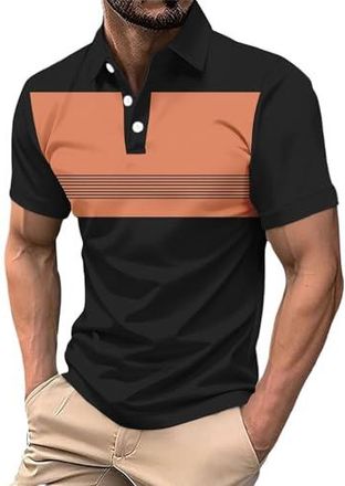Generic Polo pour homme de couleur contrast&eacute;e &agrave; manches courtes et demi-boutons - Col &agrave; revers - Ample - Doux - Extensible - Pour la marche, la course &agrave; pied,