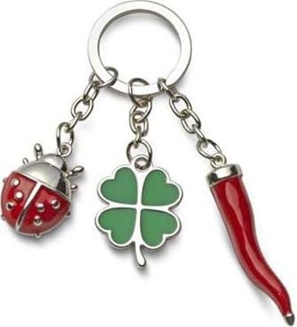 TEN Porte-clés trèfle à quatre feuilles corne rouge porte-bonheur coccinelle rouge verte cod.EL7544 cm 11,7x3,2x1,5h by Varotto & Co