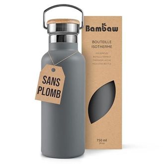 Bambaw Gourde 750 ml Isotherme, Bouteille Thermos Grise, Bouteille Inox 750 ml, Gourde Sans BPA, Gourde Sport - Gris Anthracite