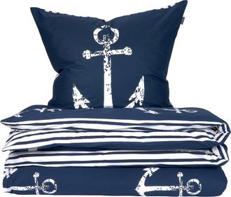 Schiesser SSchiesser Bettwäscheset Marina | 2-teilig | Maritim | Renforcé | 100% Baumwolle | Oeko-Tex Zertifiziert | Reißverschluss | 155x220cm + 80x80cm | Dunk