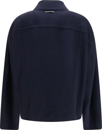 Marni Womens Wool Jacket With Logo Embroidery Ultramarine Fleece Ovis Aries