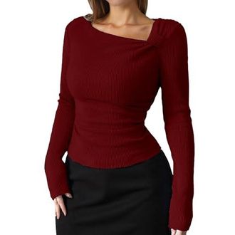 Generico Haut de mi-saison - Chemisier irrégulier pour femme - Couleur unie avec décolleté asymétrique - Sans bretelles - Coupe ajustée - Couleur claire - Manc