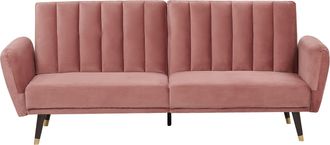 Beliani 3-Sitzer Schlafsofa aus Samtstoff in Rosa Glamour Stil Vimmerby