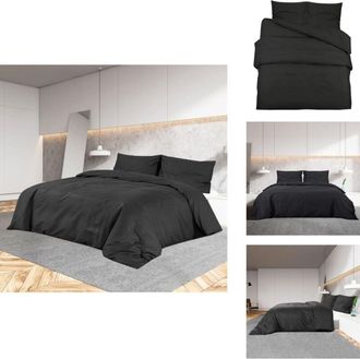 vidaXL Ensemble de housse de couette Noir 240x220 cm Coton - Housses De Couette - Literie - Drap Housse - Linge De Lit - Coton
