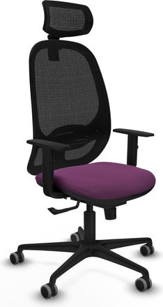 Piqueras y Crespo Lilafarbener Schreibtischstuhl mit 1D-Armen, h&ouml;henverstellbare Lendenwirbelst&uuml;tze und h&ouml;henverstellbares Kopfteil, Schwarz / Violett