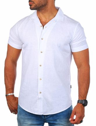 Carisma Herren Leinen Baumwoll Mix Casual Hemd Kurzarm Regular fit 9212, Gr&ouml;sse:4XL, Farbe:Wei&szlig;