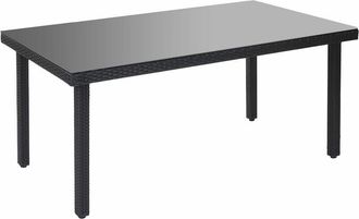 Hhg Neuwertig] Poly-Rattan Gartentisch Chieti, Esstisch Tisch mit Glasplatte, 160x90x74cm anthrazit