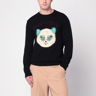 Valentino Schwarzer Pullover mit Le Chat de la Maison-Patch