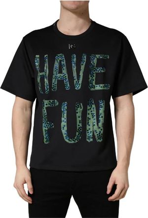 Dolce & Gabbana Homme, Tops, Noir, Taille: L T-shirt ras du cou orn&eacute; Have Fun
