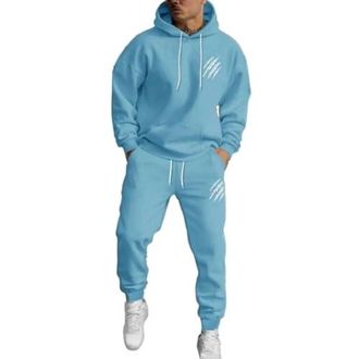 Generic Survêtement tendance 2 pièces pour homme - Couleur unie - Imprimé lettres - Doublure en polaire - Sweat à capuche et pantalon de survêtement - Ensembl