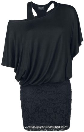 Black Premium by EMP Damen schwarzes Kleid im Double-Layer-Look mit Spitze XXL