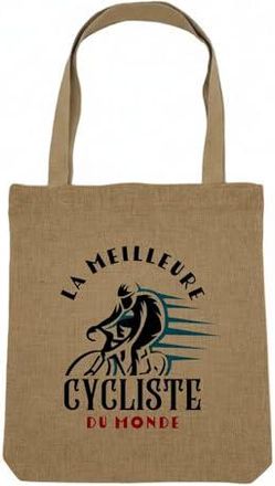 Fabulous Sac Shopping Tote Bag Aspect Lin - La Meilleure Cycliste du Monde VTT Route Cyclisme - Sac de Courses Toile Epaisse 360g Beige Naturel Cabas Port&eacute; Epa