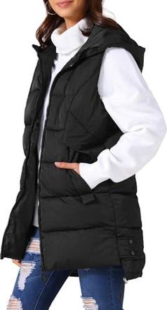 Allegra K Doudoune Longue Sans Manches pour Femme Manteaux &agrave; Capuche avec Poches Gilets Longs et Chauds DHiver Noir M
