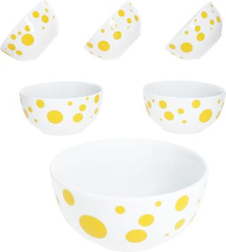 MamboCat Pula gelb 6er Set Müslischale 14cm I 400ml I weiße Porzellan-Schüssel mit Punkten für 6 Personen I Schälchen für Salat, Suppe, Müsli, Chips & Co
