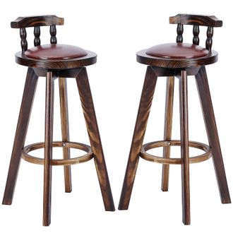 Generic Vintage-Barhocker, gepolsterte Sitzfl&auml;che mit R&uuml;ckenlehne aus PU-Leder, hohe St&uuml;hle f&uuml;r K&uuml;cheninsel, Kneipe, Bistro und Restaurant, Beine aus Massivho