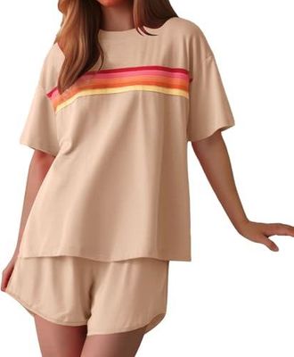 Generic Ensemble deux pi&egrave;ces pour femme - Chemise d&eacute;t&eacute; d&eacute;contract&eacute;e &agrave; manches courtes - Short de couloir assorti - Tenue confortable pour le printemps, les va