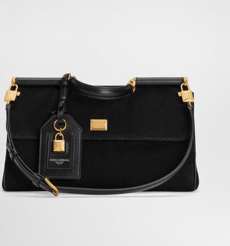 Dolce & Gabbana Handtasche My Sicily Medium Aus Veloursleder - Frau Handtaschen Schwarz Onesize