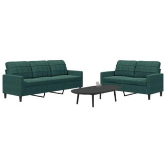 vidaXL Vidaxl - Ensemble de canap&eacute;s 2 pcs avec coussins Vert fonc&eacute; Velours