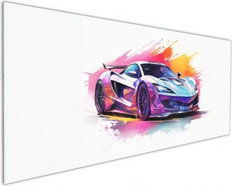 Wallario K&uuml;chenr&uuml;ckwand aus Glas 125 x 50 cm, Motiv: Auto in Aquarellfarben | Spritzschutz abwischbar & pflegeleicht