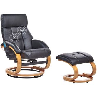 Beliani Beliani - Massagesessel Schwarz Kunstleder mit Fu&szlig;hocker Heizfunktion Timer Liegeoption B&uuml;ro Arbeitszimmer Fernsehsessel Polstersessel