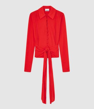 Ganni Blouse Marl Mesh Tie Goji Berry