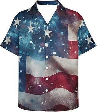 Keephen Patriotique Drapeau USA Impression 3D Chemise &agrave; Boutons Manches Courtes Nouveaut&eacute; Pygargue &agrave; T&ecirc;te Blanche/Loup Chemise Hawaiienne &Eacute;t&eacute; Plage Haut