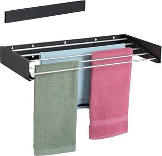 Relaxdays W&auml;schest&auml;nder Wandmontage, klappbar, HBT: 15 x 80 x 40 cm, innen & au&szlig;en, platzsparender Wandtrockner, schwarz