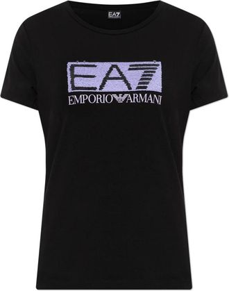 Emporio Armani Emporio Armani Ea7, Femme, Tops, Noir, Taille: 40 FR Logo Series T-shirt en jersey de coton stretch