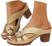 Generic Tongs pour femme - Sandales &agrave; talon bloc bas - Tongs &agrave; talons &eacute;pais - Sandales habill&eacute;es &agrave; enfiler - Sandales de f&ecirc;te - Sandales l&eacute;g&egrave;res pour femme - 