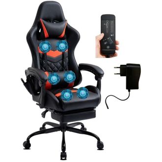 Delman Chaise Gaming similicuir repose-pieds massage 6 points rouge