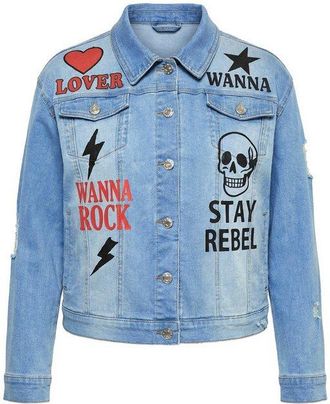 Angel Of Style Sommerjacke Jeansjacke Oversize Fit Prints Stretchdenim