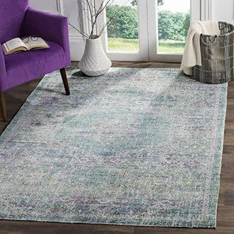 Safavieh Boho Teppich für Wohnzimmer, Esszimmer, Schlafzimmer - Windsor Collection, Kurzer Flor, Spa Blue und Multi, 91 X 152 cm