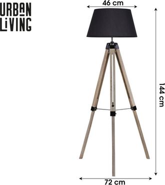 Wadiga Lampadaire Tr&eacute;pied Bois Abat-jour Noir