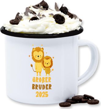 Shirtracer Emaille Tasse Blechtasse - Tassen - Ich werde großer Bruder 2025 Löwen - 300 ml - Weiß Schwarz - big brother große brüder bruder geschenk für großen g
