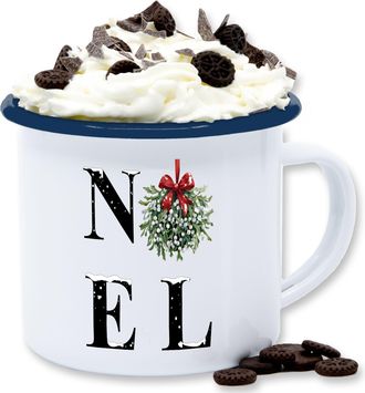 Shirtracer Emaille Tasse Blechtasse - Weihnachtstasse - Motiv Schriftzug Noel mit Mistelkranz I Weihnachtsmotiv Geschenke Wintermotiv I Weihnachten Geschenk Weih