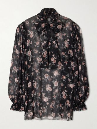 Dolce & Gabbana Blouse En Mousseline De Soie &Agrave; Noeud Lavalli&egrave;re - Noir