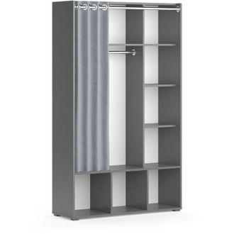 Vicco Kleiderschrank Luigi, Grau, 105.8 x 178.1 cm mit Vorhang-Kleiderstange Vicco
