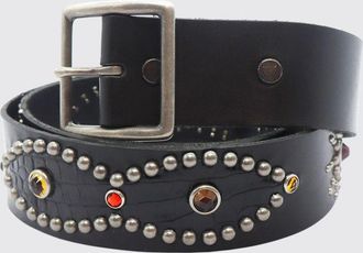 HTC Schwarzer Lederg&uuml;rtel mit Stickerei und Metallschnalle