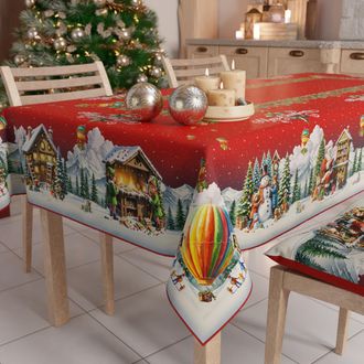 Petti Artigiani Italiani Petti - Weihnachtstischdecke Tischdecke 140 x 450 cm, rechteckig, schmutzabweisend & fleckenabweisend, Pflegeleichte Mikrofaser mit Motiv Santa-Land, 