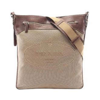 Prada Sac bandouli&egrave;re en toile jacquard logo et cuir Pre-owned - Femme - Pre-owned - Beige - Taille: ONE Size