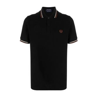 Fred Perry Polo M12 &agrave; doubles rayures - Homme - Tops - Noir - Taille: 4XS
