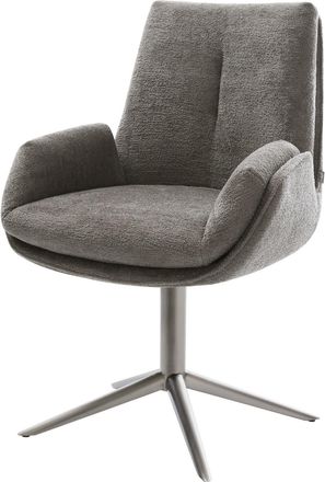 DELIFE Esszimmerstuhl Clea-Flex Fu&szlig;kreuz Graphit Boucl&eacute; Soft Schlamm 360&deg; drehbar Wippfunktion