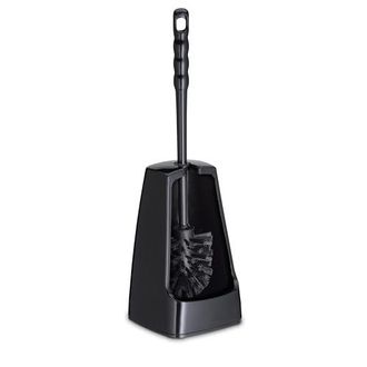 KELA Klobürste mit Behälter halbseitig geöffnet, 38 cm, Toilettenbürste, WC Bürstengarnitur Levin, schwarz