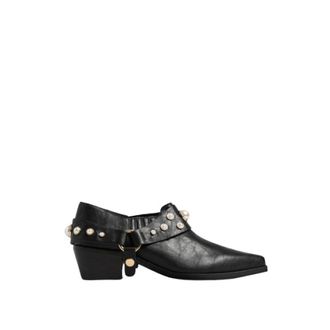 Twinset Lederstiefel mit Perlenverzierter Abnehmbarer Riemen - - Shoes - Damen - Schwarzk - 38 EU