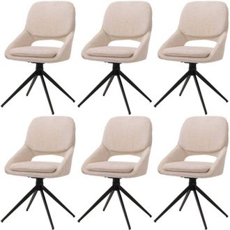 Hhg 6er-Set Esszimmerstuhl HHG 617, K&uuml;chenstuhl, drehbar Auto-Return, Stoff/Textil Chenille (490g/m&sup2;) &Ouml;ko-Tex creme-beige