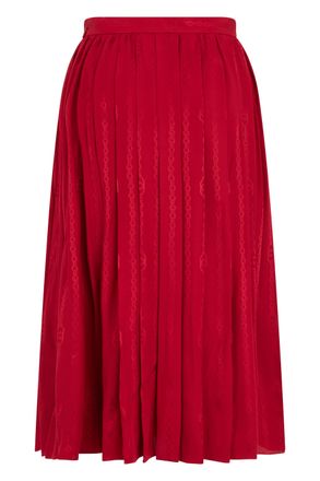 Gucci Womens Pleated Silk Twill Skirt Fire