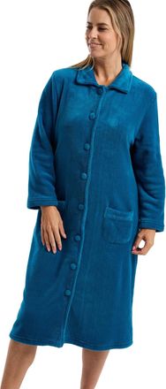 Marlon Ramona Bequemer Fleece-Morgenmantel f&uuml;r Damen in Korallenrot - Weicher und warmer Morgenmantel mit Knopf- oder Rei&szlig;verschluss, Kragen und Taschen, Bla