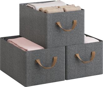 Woltu Aufbewahrungsbox 3 Stück, aus Polyesterstoff, für Schlafzimmer, Arbeitszimmer, Wohnzimmer, Organizer Box mit Griffen, für Kleidung Spielzeug, faltbar,